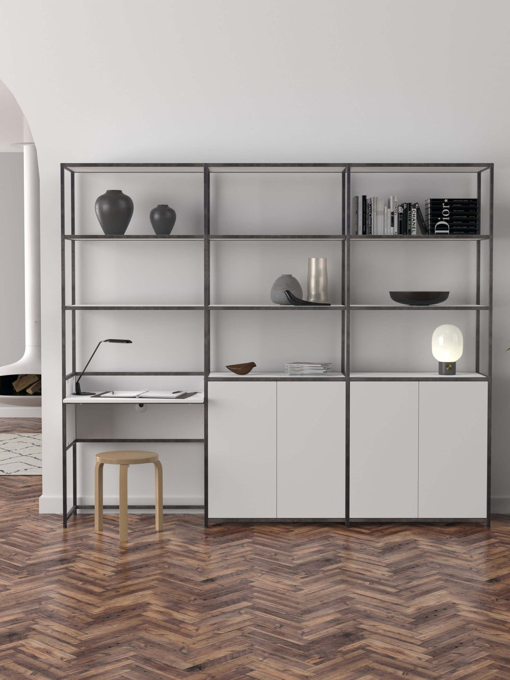 Claxton | Tall Modular Desk With 2 Tall Cupboards And Shelves | Shelved